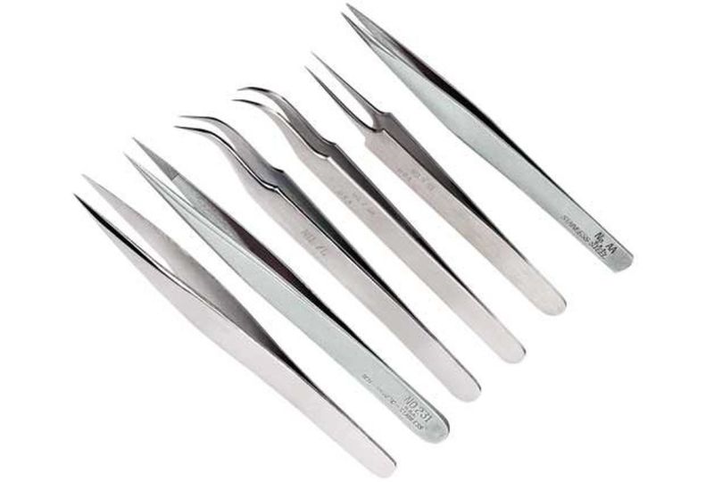 Miller 7SA Stainless Curved Tip Fiber Tweezers. (4 1/2")